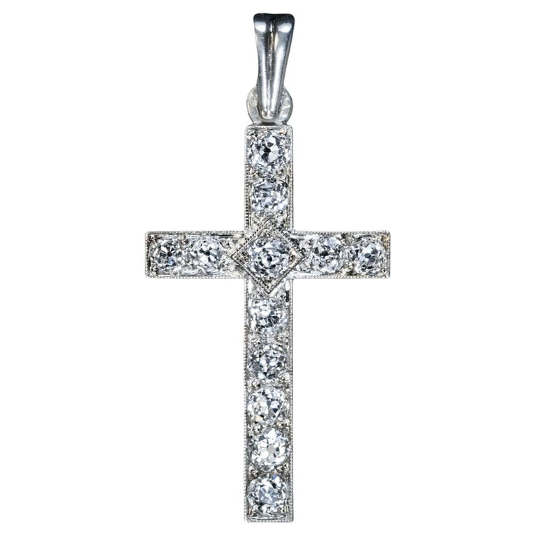 Vintage Old Mine Cut Diamond Gold Cross Pendant For Sale at 1stDibs