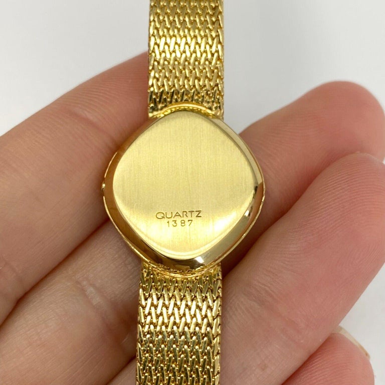 Vintage Omega 18k Solid Yellow Gold Analog Mesh Style Watch For Sale at ...