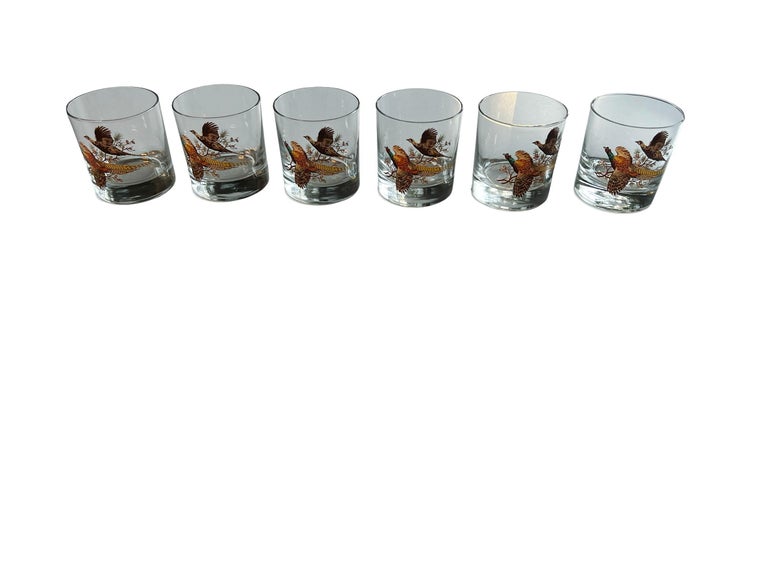 Vintage On The Rocks Lowball Glasses With Pheasants at 1stDibs