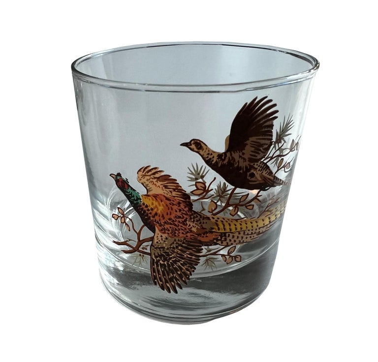 Vintage On The Rocks Lowball Glasses With Pheasants at 1stDibs