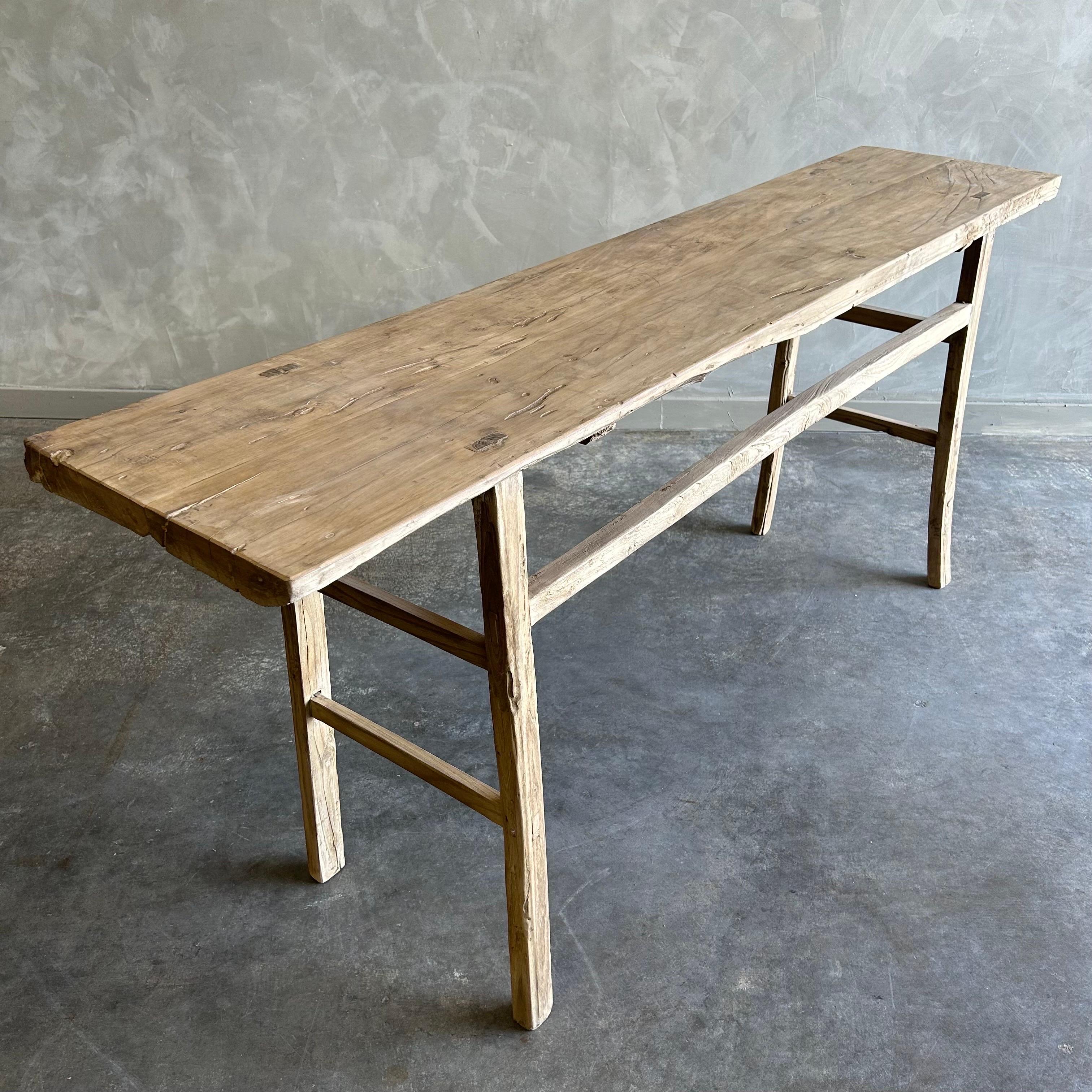 Vintage One of A Kind Elm Wood Console For Sale at 1stDibs