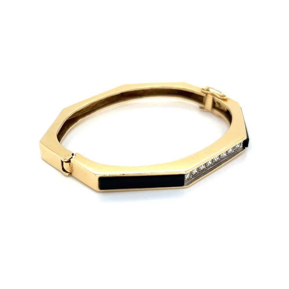 Vintage Onyx and Diamond Geometric Octagon Gold Bangle Bracelet For ...