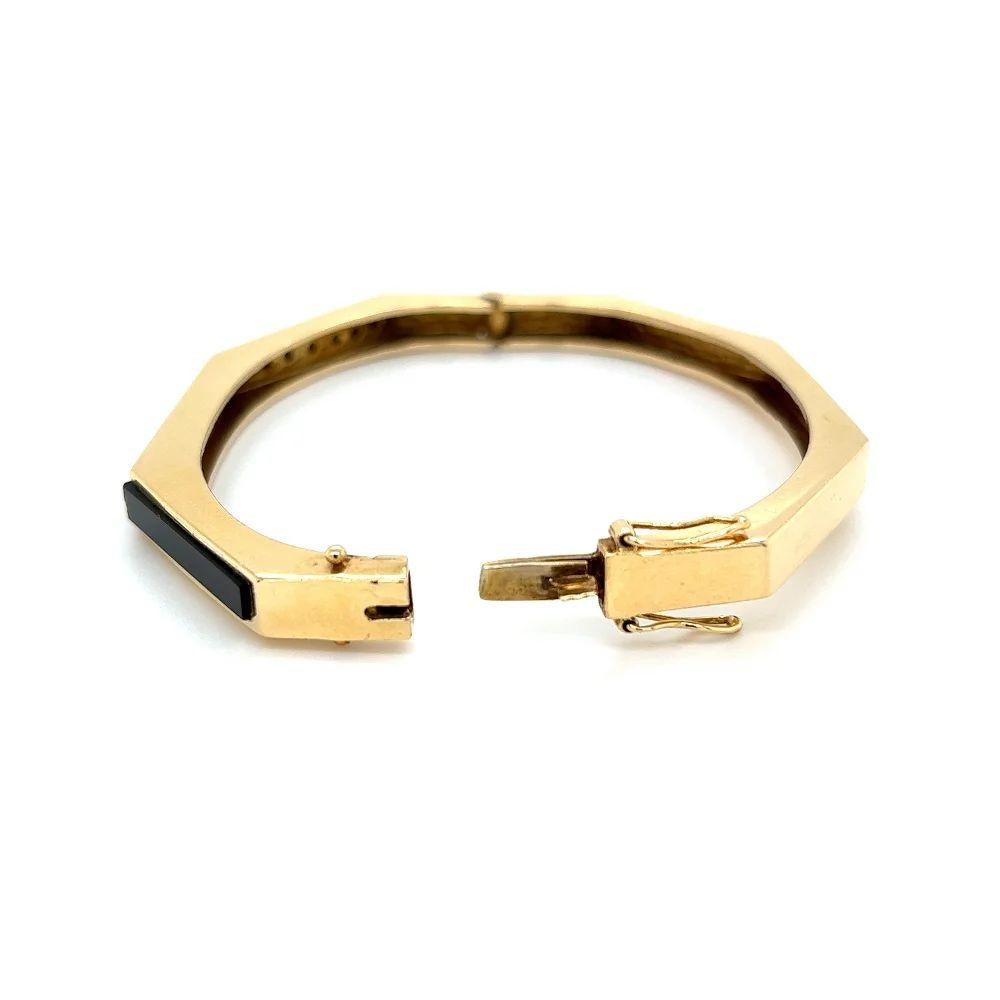 Vintage Onyx and Diamond Geometric Octagon Gold Bangle Bracelet For ...