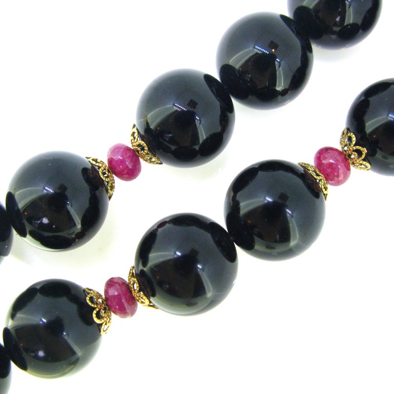 Vintage Onyx Beads and Ruby Necklace at 1stDibs