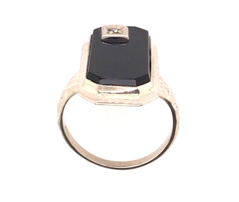 Art Deco Onyx Ring Hand Engraved Flowers Original 1930's Antique 14K ...