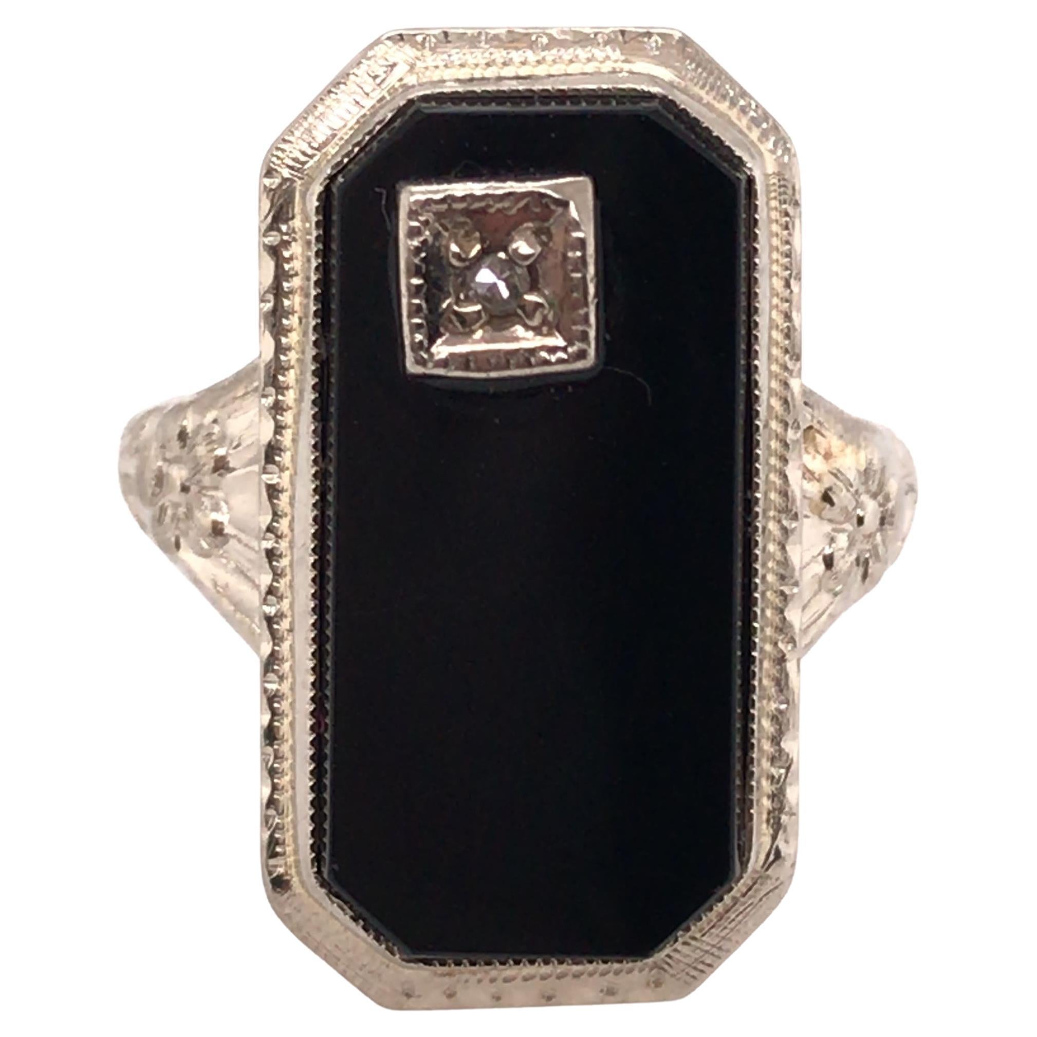 Art Deco Style Carved Jade and Black Onyx 14k White Gold Diamonds ...