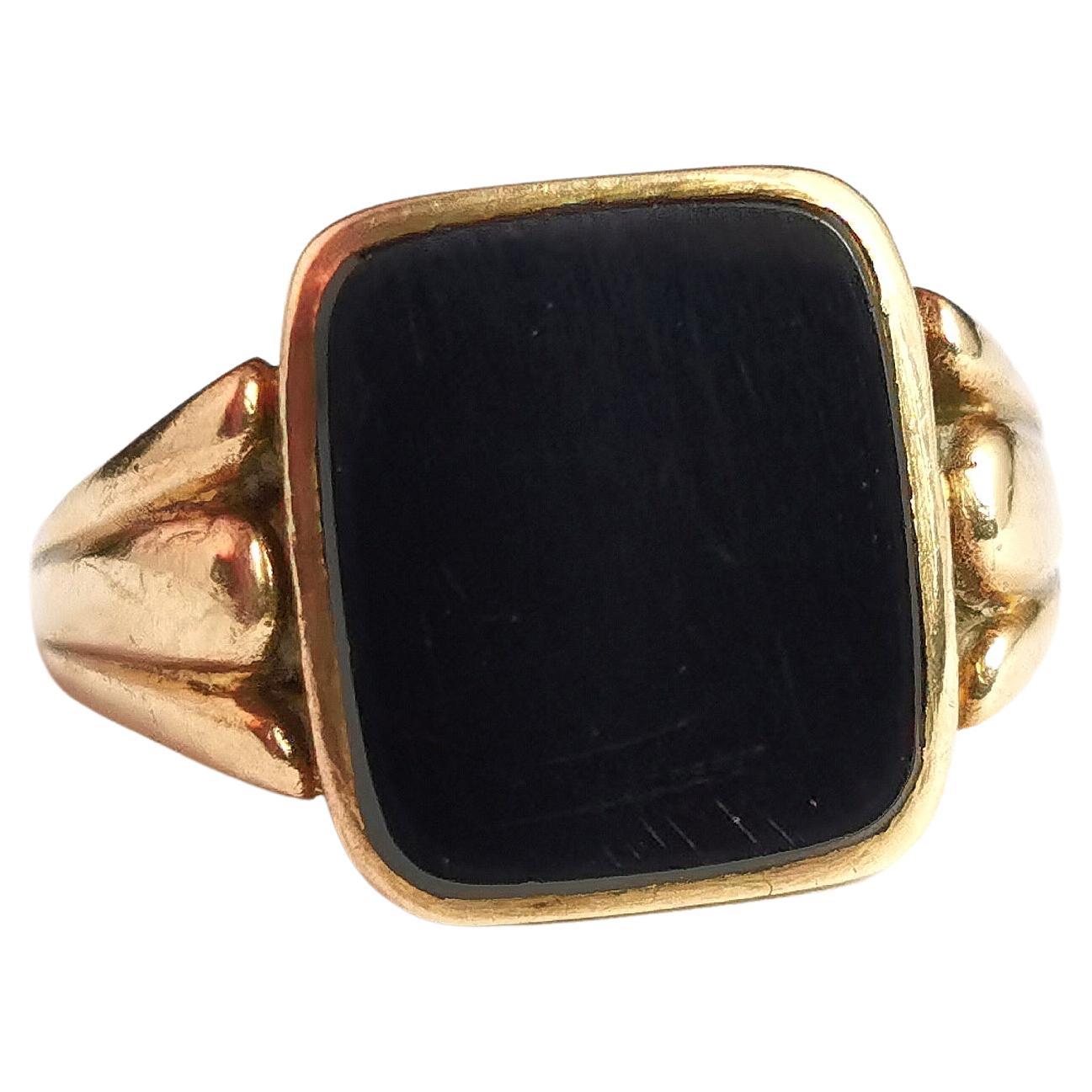 Vintage Onyx 9 Carat Gold Signet Ring at 1stDibs