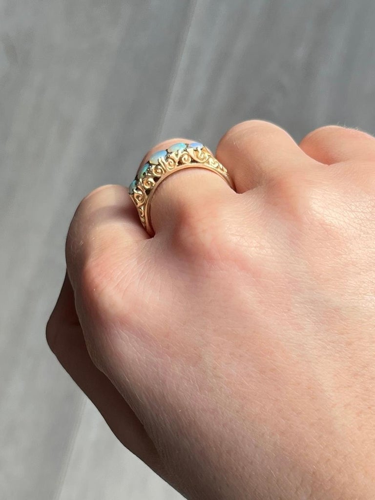 Vintage Opal and 9 Carat Gold Five-Stone Ring at 1stDibs