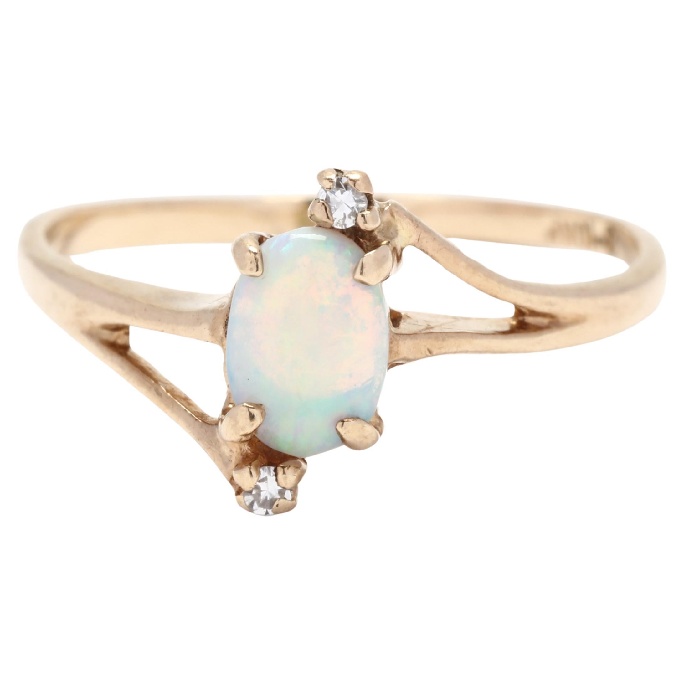 Vintage Opal Diamond Ring, 10K Yellow Gold, Ring Size 5.25, Simple Opal ...