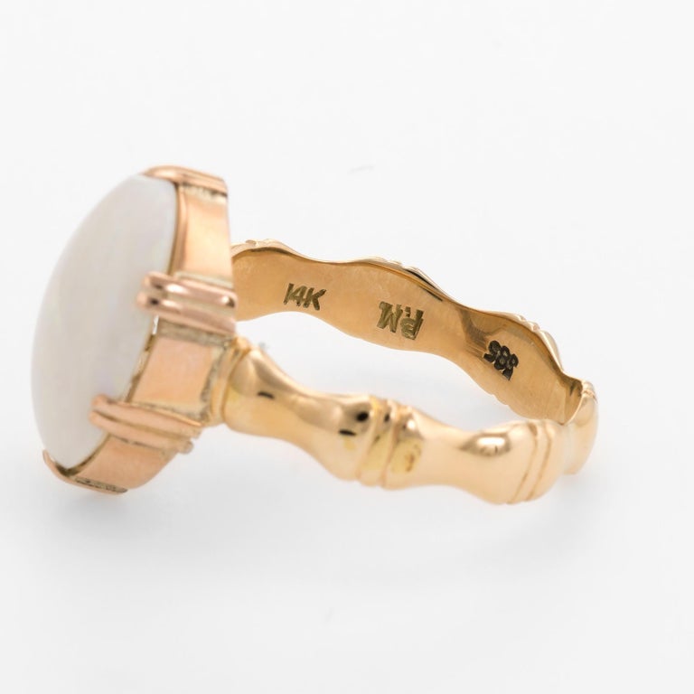 Vintage Opal Ring Bamboo Band 14 Karat Yellow Gold Estate Fine Jewelry ...
