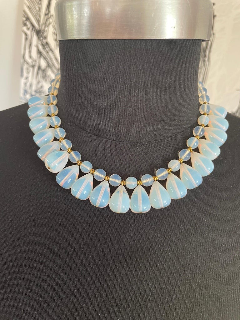 Vintage Opaque Clear Glass Bib Tear Drop Vintage Necklace 1940s For ...