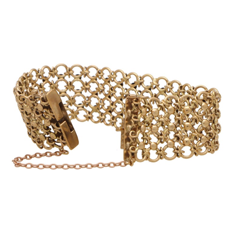 Vintage Openwork Bracelet Set in 9k Yellow Gold For Sale at 1stDibs