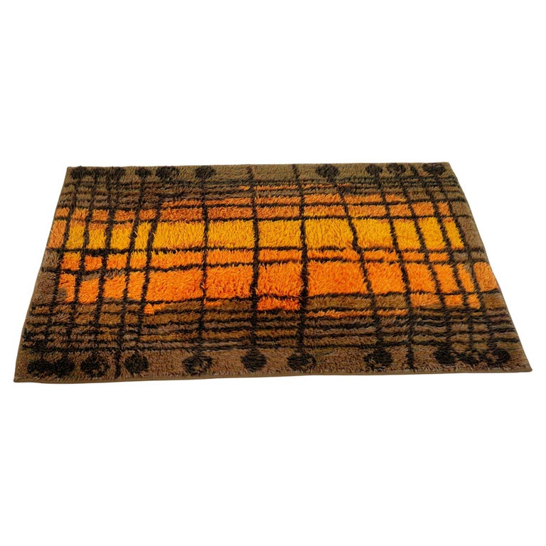 Vintage Orange and Brown Danish Modern 1960s Wool Rya Rug For Sale at ...