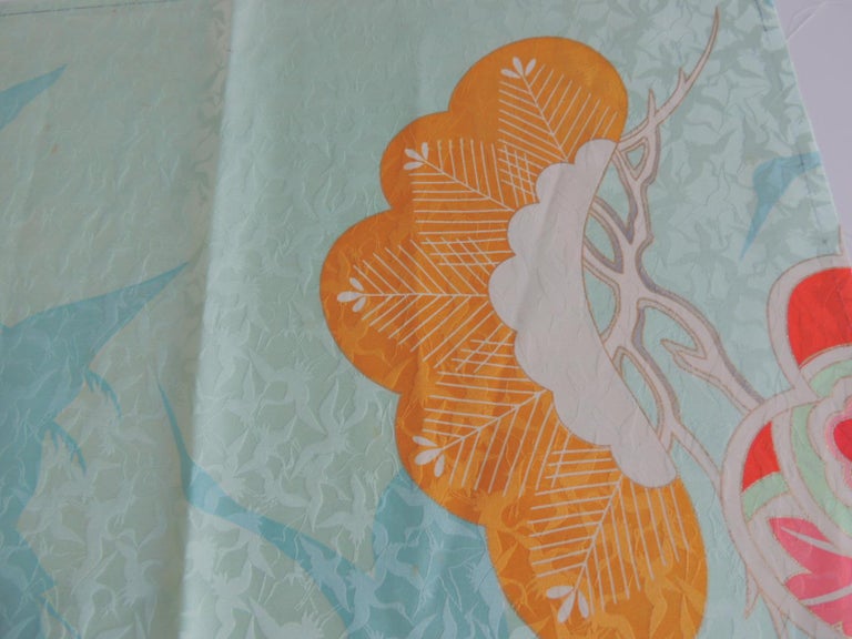 Vintage Orange and Green Silk Obi Textile For Sale at 1stDibs