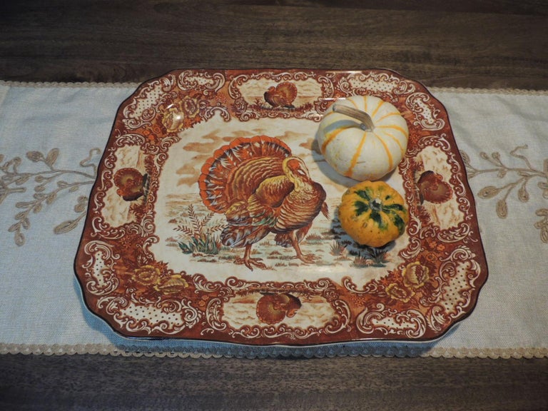 Vintage Orange and Green Stoneware Large Platter For Sale at 1stDibs