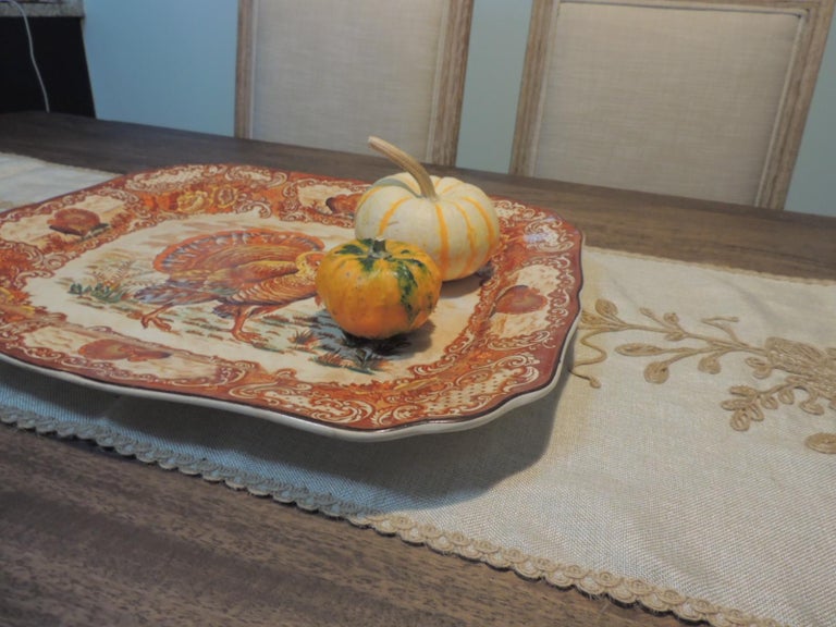 Vintage Orange and Green Stoneware Large Platter For Sale at 1stDibs