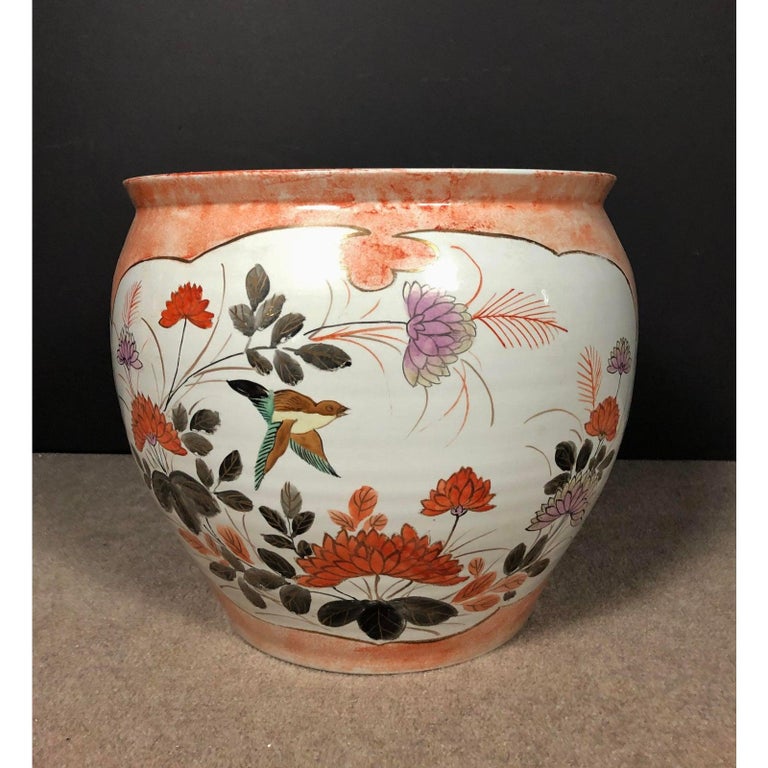Vintage Orange and White Porcelain Japanese Fish Bowl Planter at 1stDibs