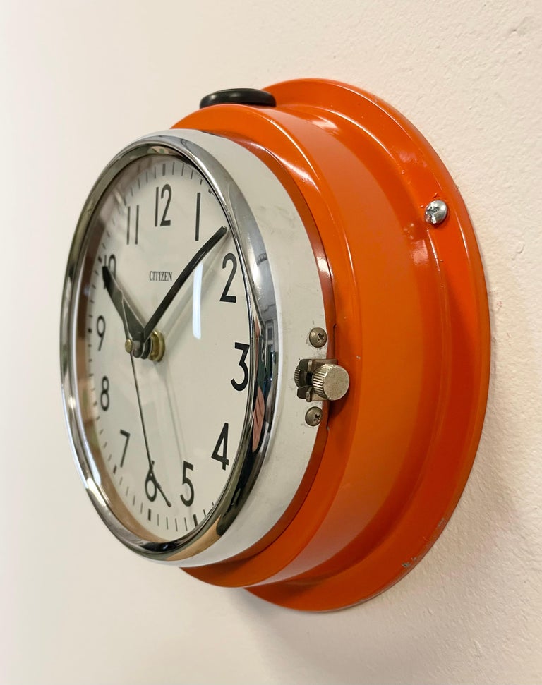 Vintage Orange Citizen Navy Wall Clock, 1970s at 1stDibs