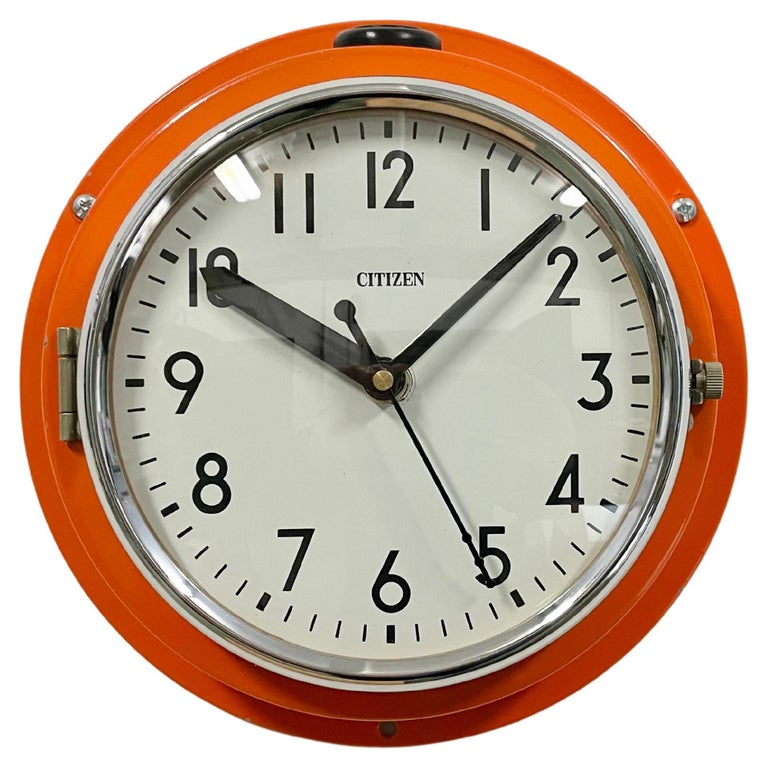 Vintage Orange Citizen Navy Wall Clock, 1970s at 1stDibs