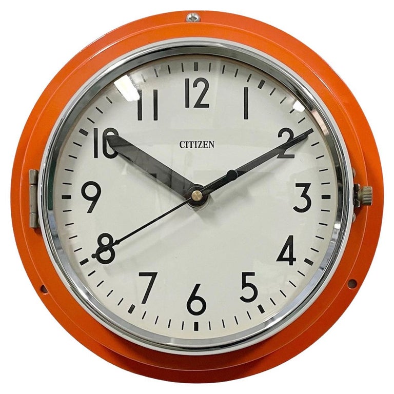 Vintage Orange Citizen Navy Wall Clock, 1970s at 1stDibs