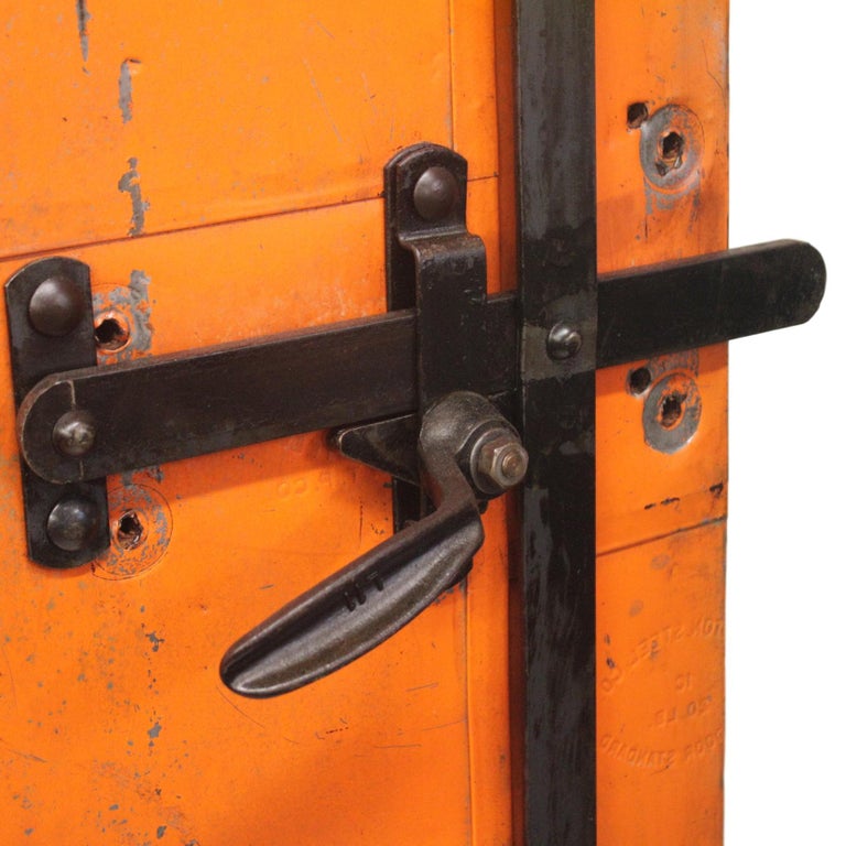 Vintage Orange Industrial Steel Plate Fire Door from 1915 Print Factory ...