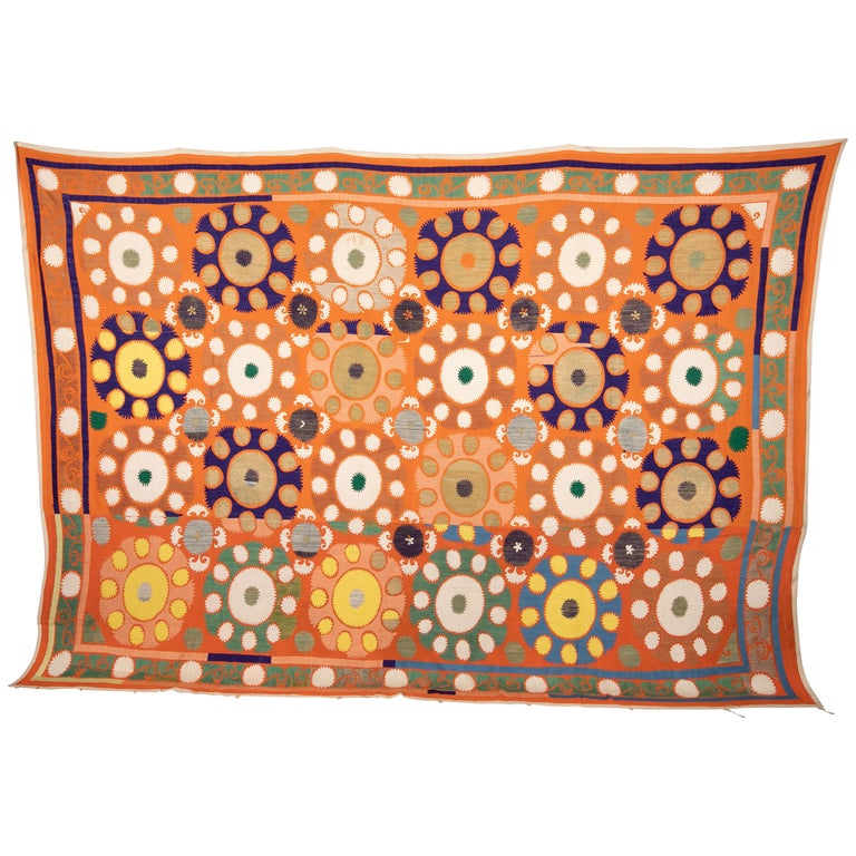 Vintage Orange Suzani from Samarkand Uzbekistan, Central Asia, 1970s ...