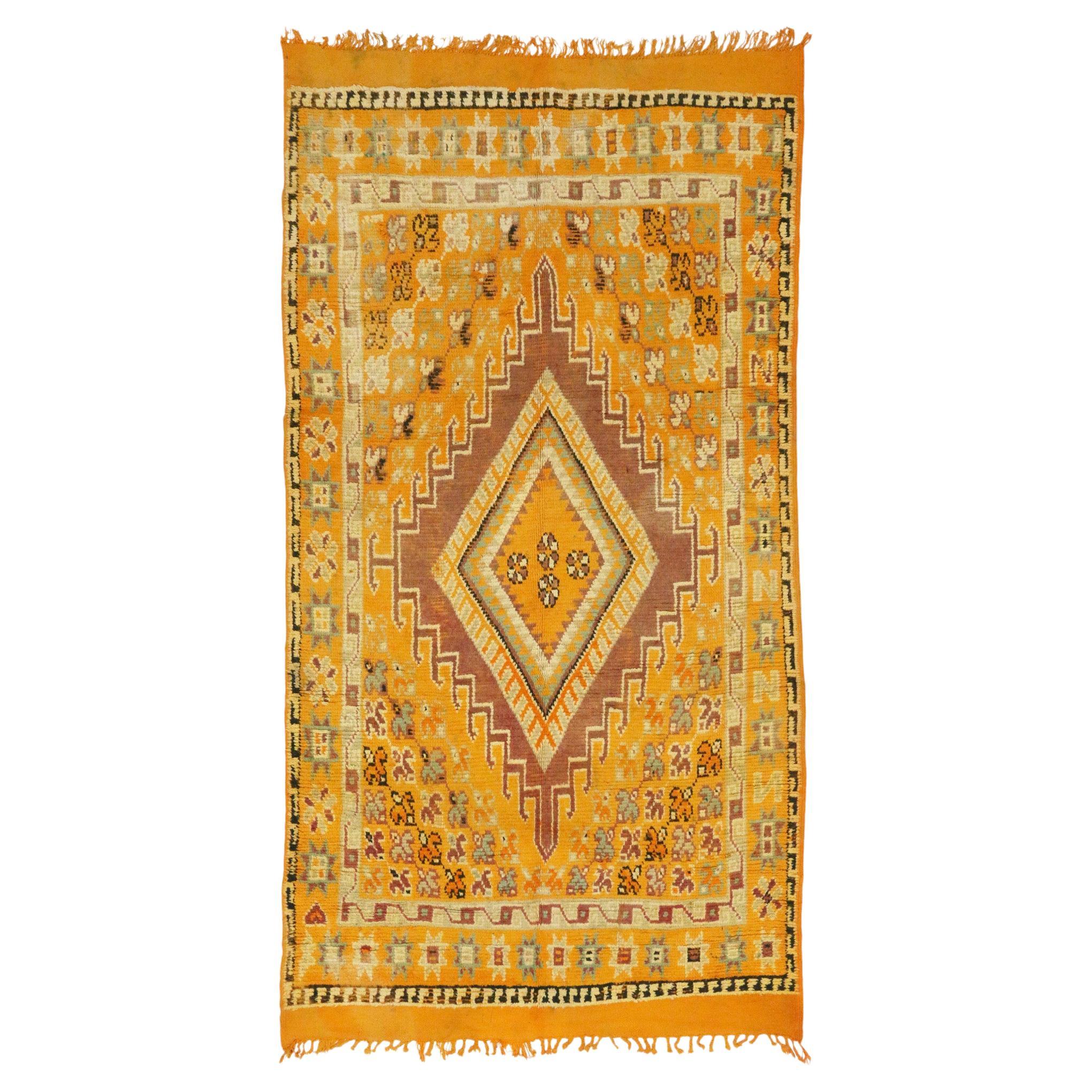 Vintage Orange Taznakht Moroccan Rug, Tribal Enchantment Meets Bold ...