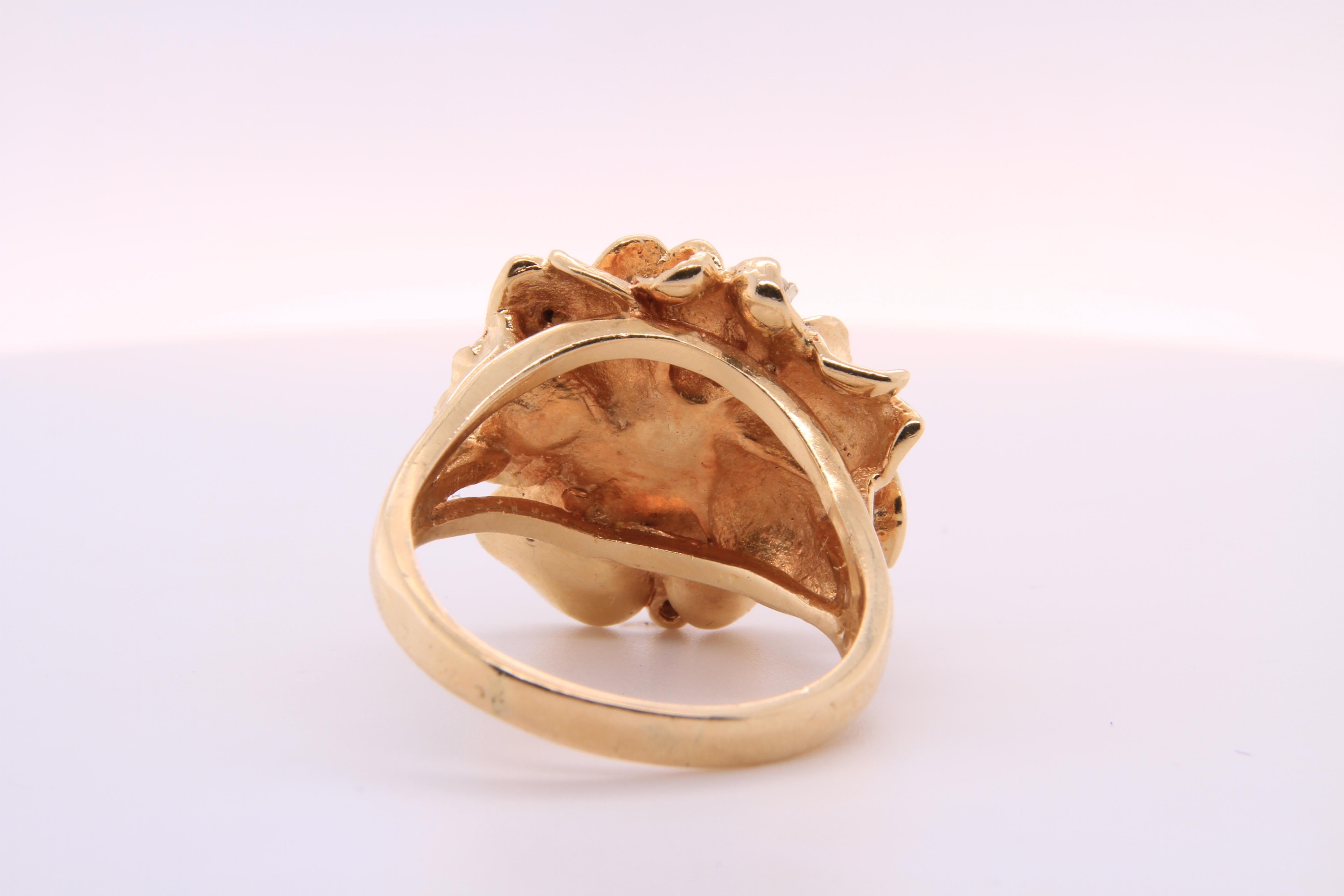 Vintage, Organic Flower Cocktail Ring with Pearl and Diamonds For Sale ...