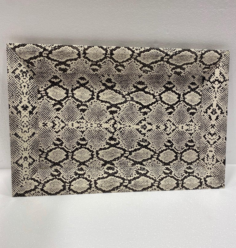 Vintage Organic Modern Faux Python Leather Tray in Ivory and Black ...
