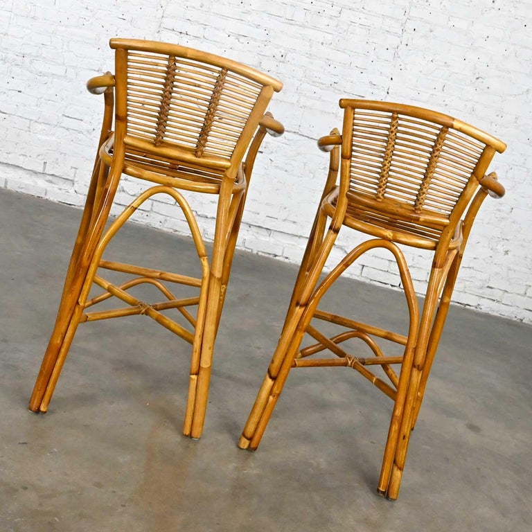 Vintage Organic Modern Pair of Rattan Bar Stools Style of Ficks Reed ...