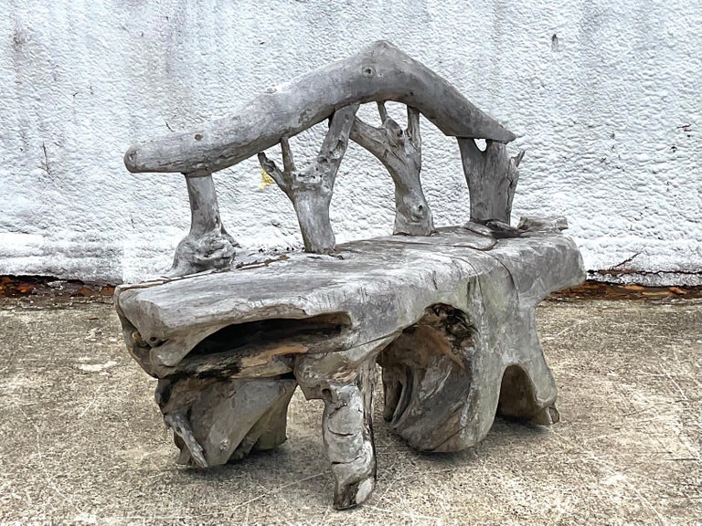 Vintage Organic Modern Wood Slab and Branch Bench For Sale at 1stDibs