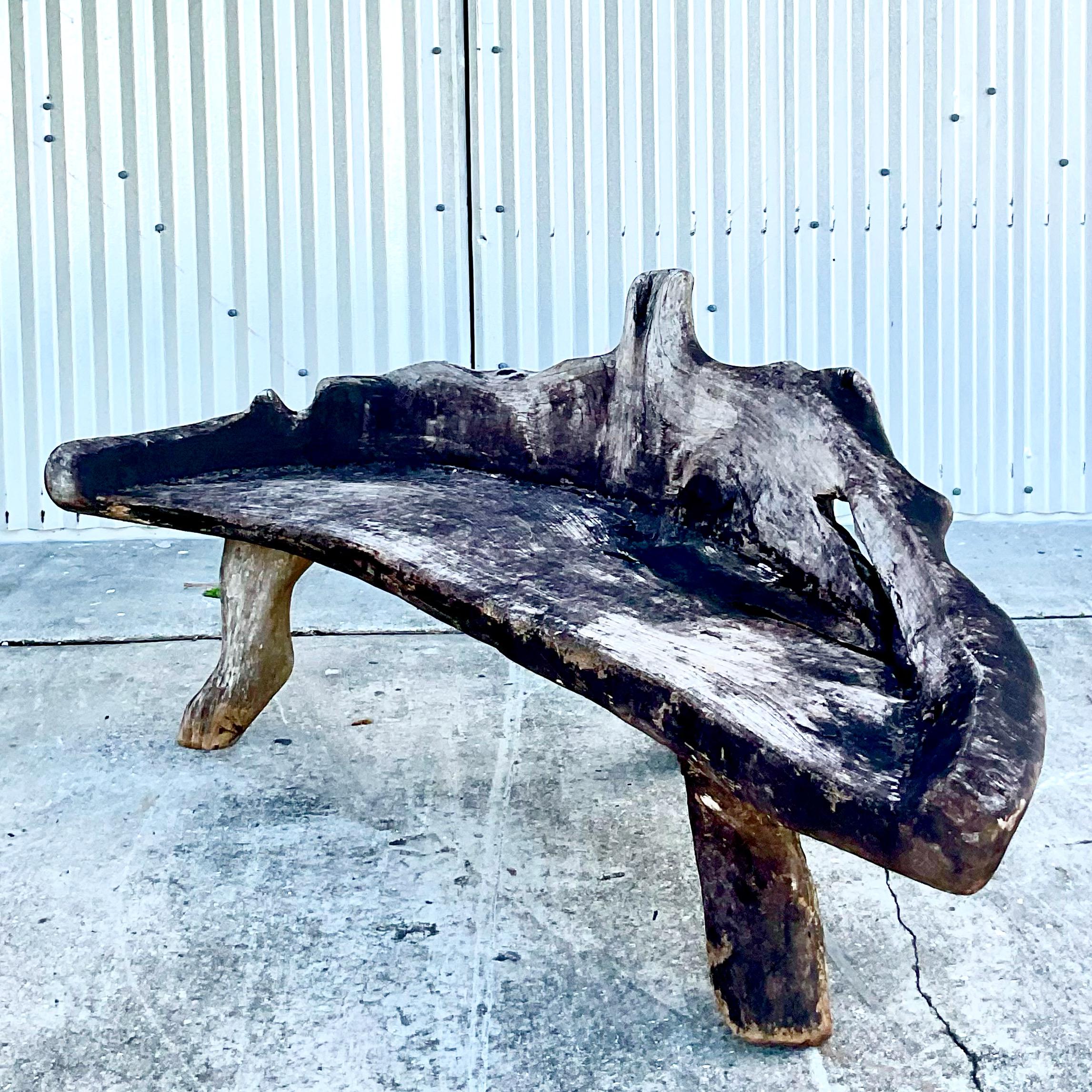 Vintage Organic Modern Wood Slab Bench at 1stDibs