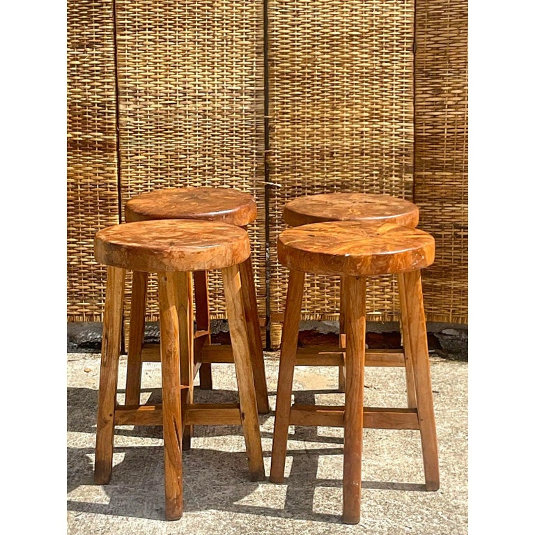 Vintage Organic Modern Wood Slab Stools, Set of 4 For Sale at 1stDibs