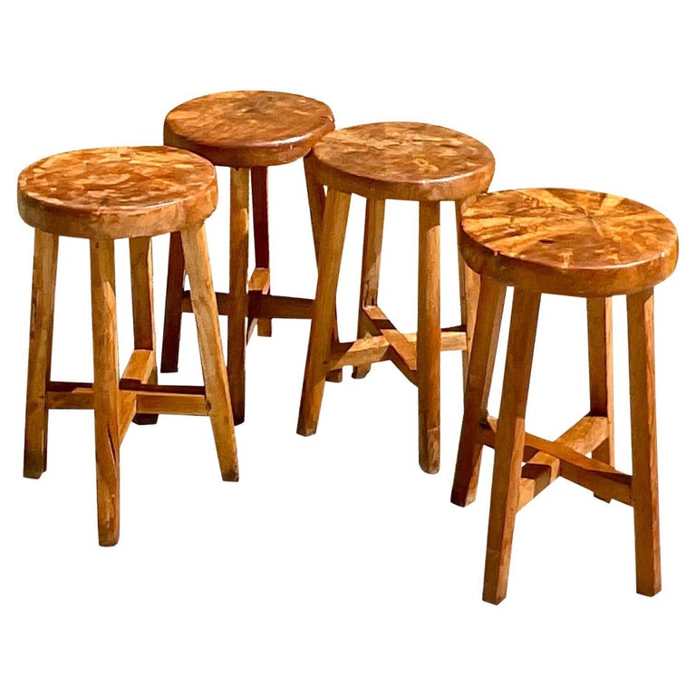 Vintage Organic Modern Wood Slab Stools, Set of 4 at 1stDibs