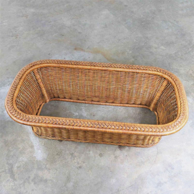 Vintage Organic Modern Woven Wicker Rattan Coffee Table Rectangular ...
