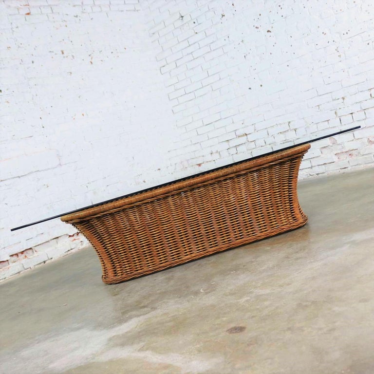 Vintage Organic Modern Woven Wicker Rattan Coffee Table Rectangular ...