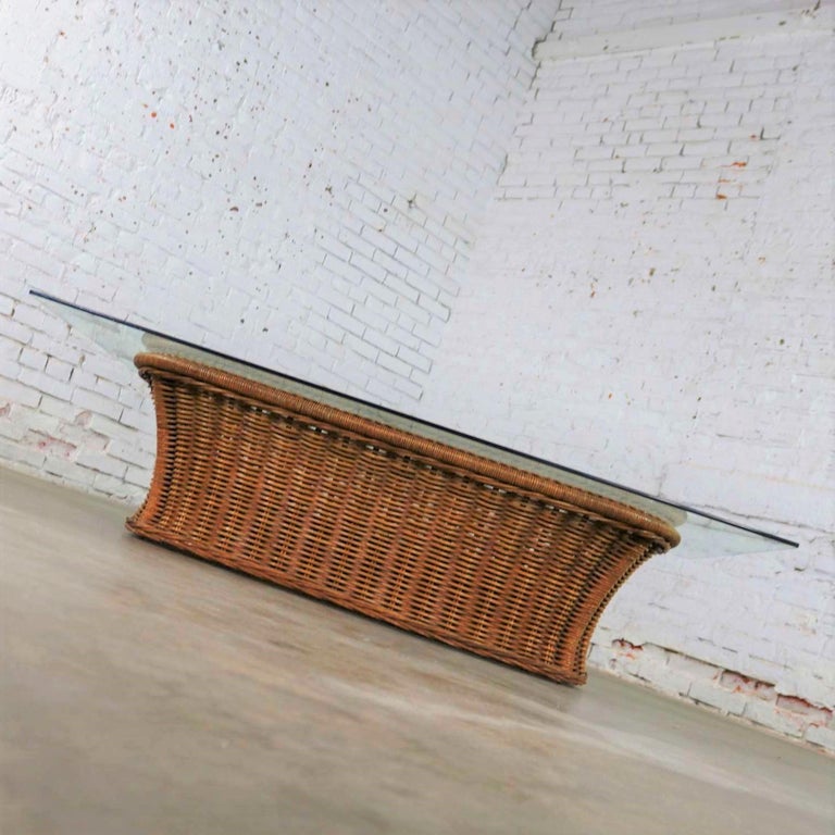 Vintage Organic Modern Woven Wicker Rattan Coffee Table Rectangular ...