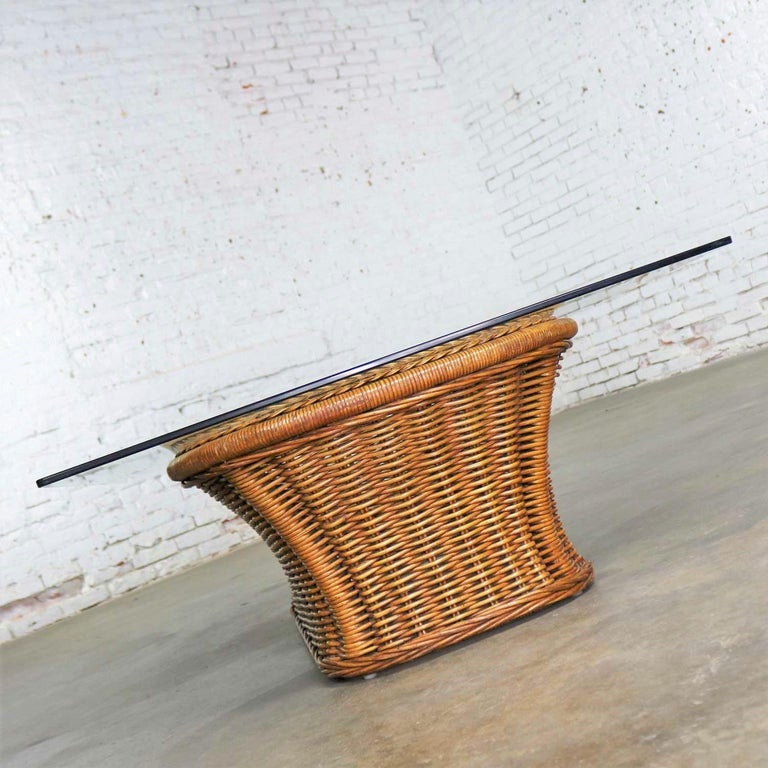 Vintage Organic Modern Woven Wicker Rattan Coffee Table Rectangular ...