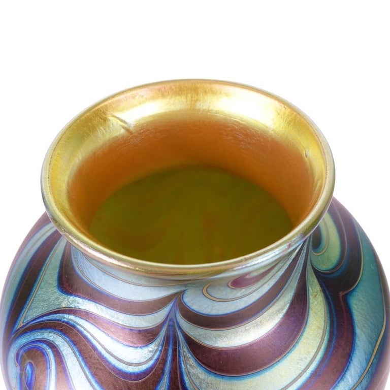 Vintage Orient and Flume Favrile Studio Art Glass Vase Blue Multi Color ...