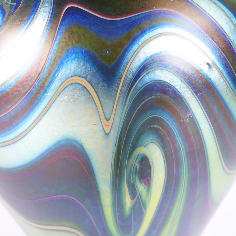 Vintage Orient and Flume Favrile Studio Art Glass Vase Blue Multi Color ...