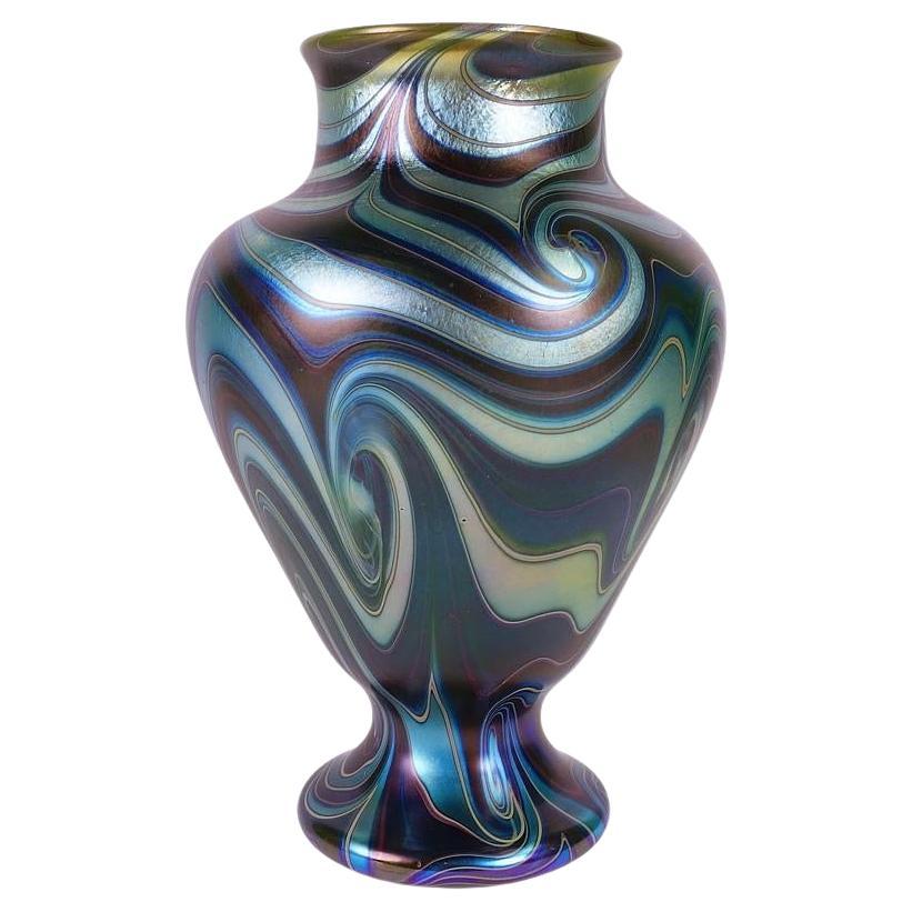 Vintage Orient and Flume Favrile Studio Art Glass Vase Blue Multi Color ...