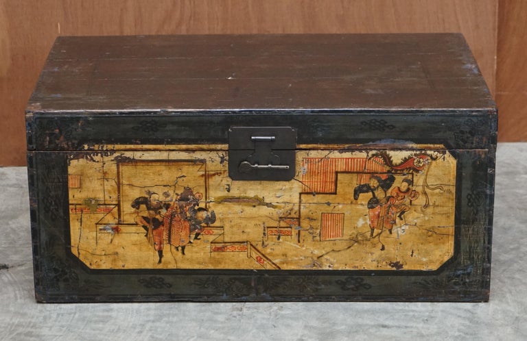 Vintage Oriental Hand Painted Trunk or Chest Depicting Immortals and ...
