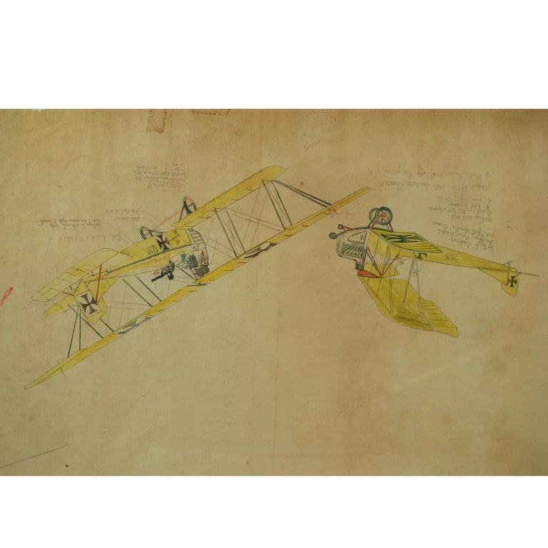 Vintage Original Aviation Drawing Depicting Three Different Biplane WWI ...