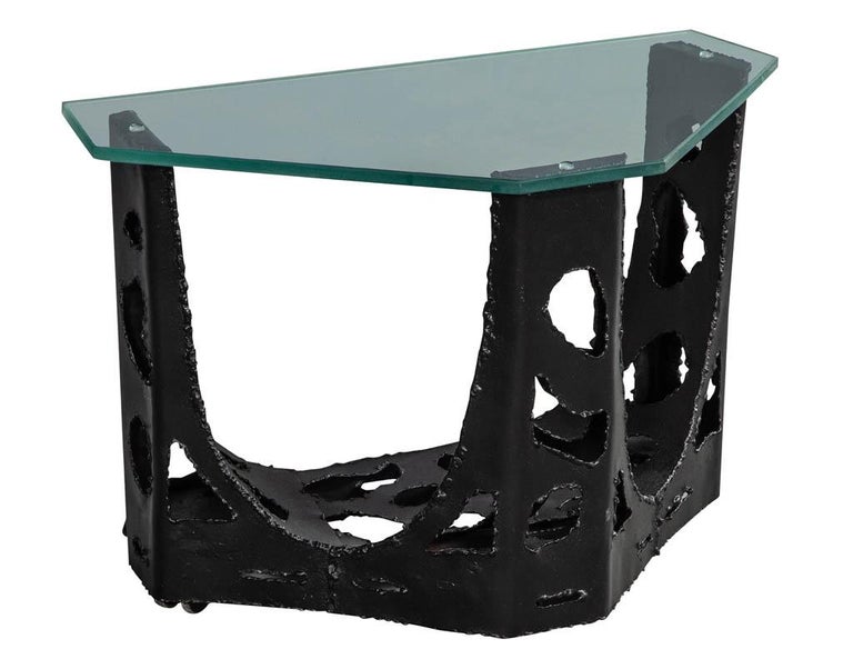 Vintage Original Brutalist Glass Top End Table For Sale at 1stDibs