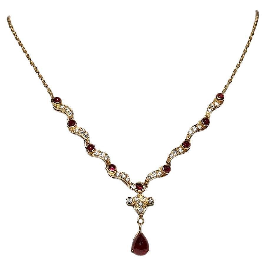 Vintage Circa 1980s 14k Gold Natural Diamond And Caliber Ruby Necklace ...