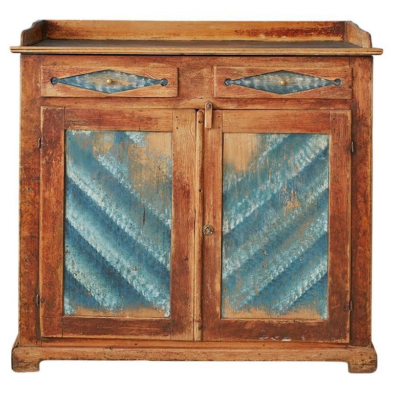 Vintage Original Folk Art Buffet Painted with Blue Details, Sweden ...