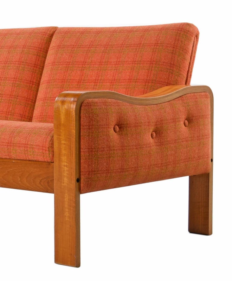 Original Midcentury Bent Teak Plaid Wool Fabric Danish Modern Sofa ...