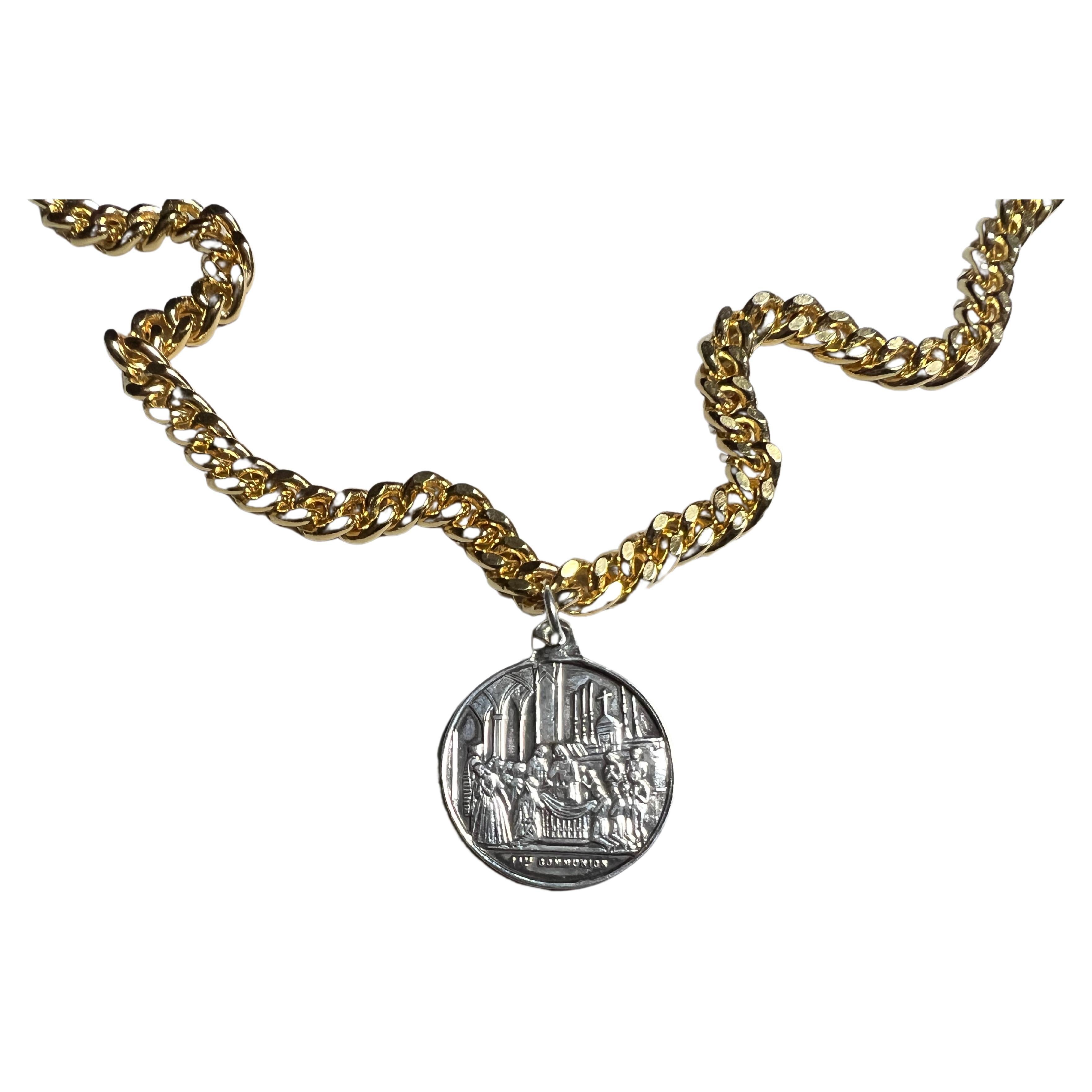 Vintage Original Silver Medal Pendant Gold Plated Chain Necklace For ...