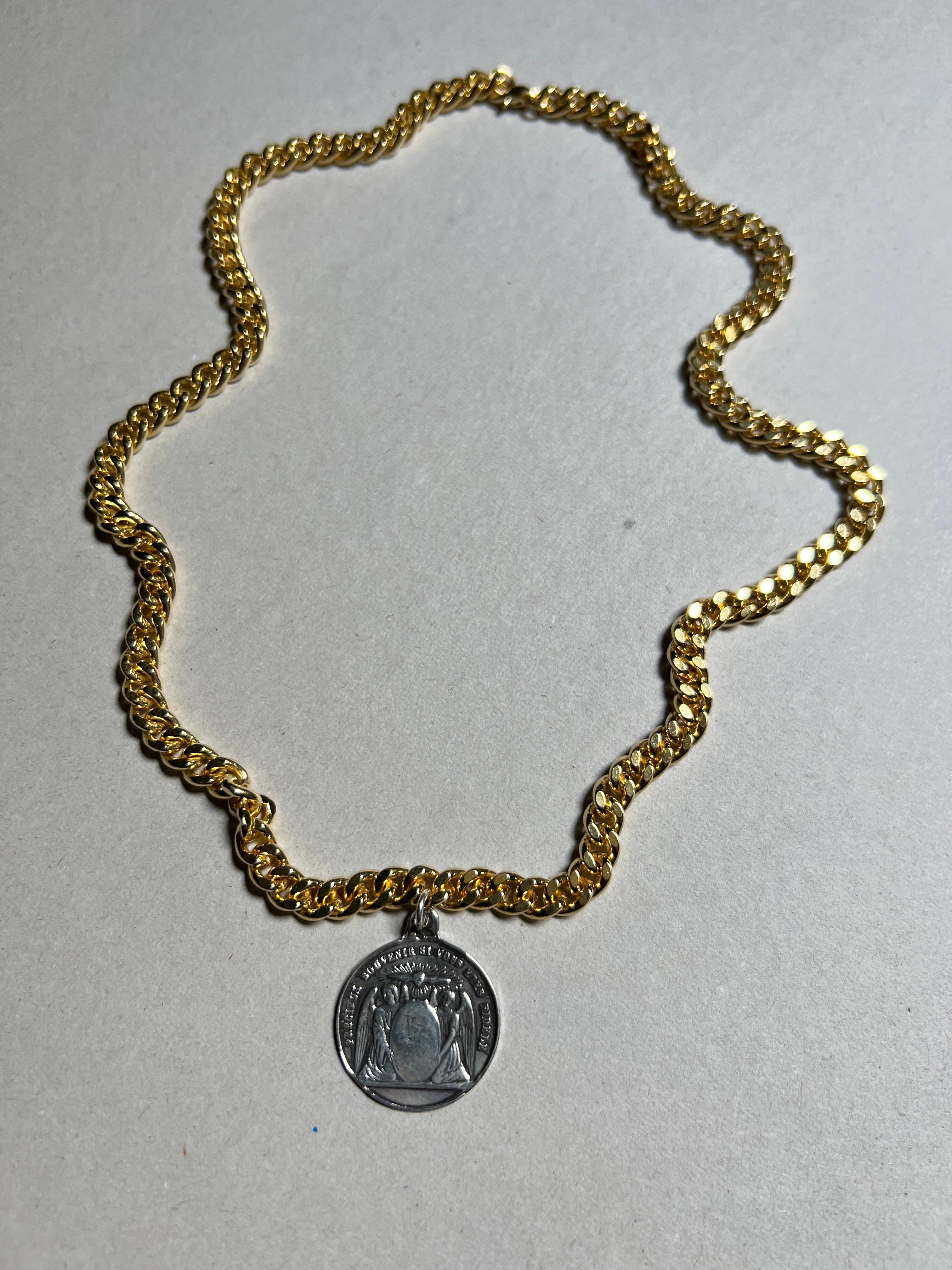 Vintage Original Silver Medal Pendant Gold Plated Chain Necklace For ...