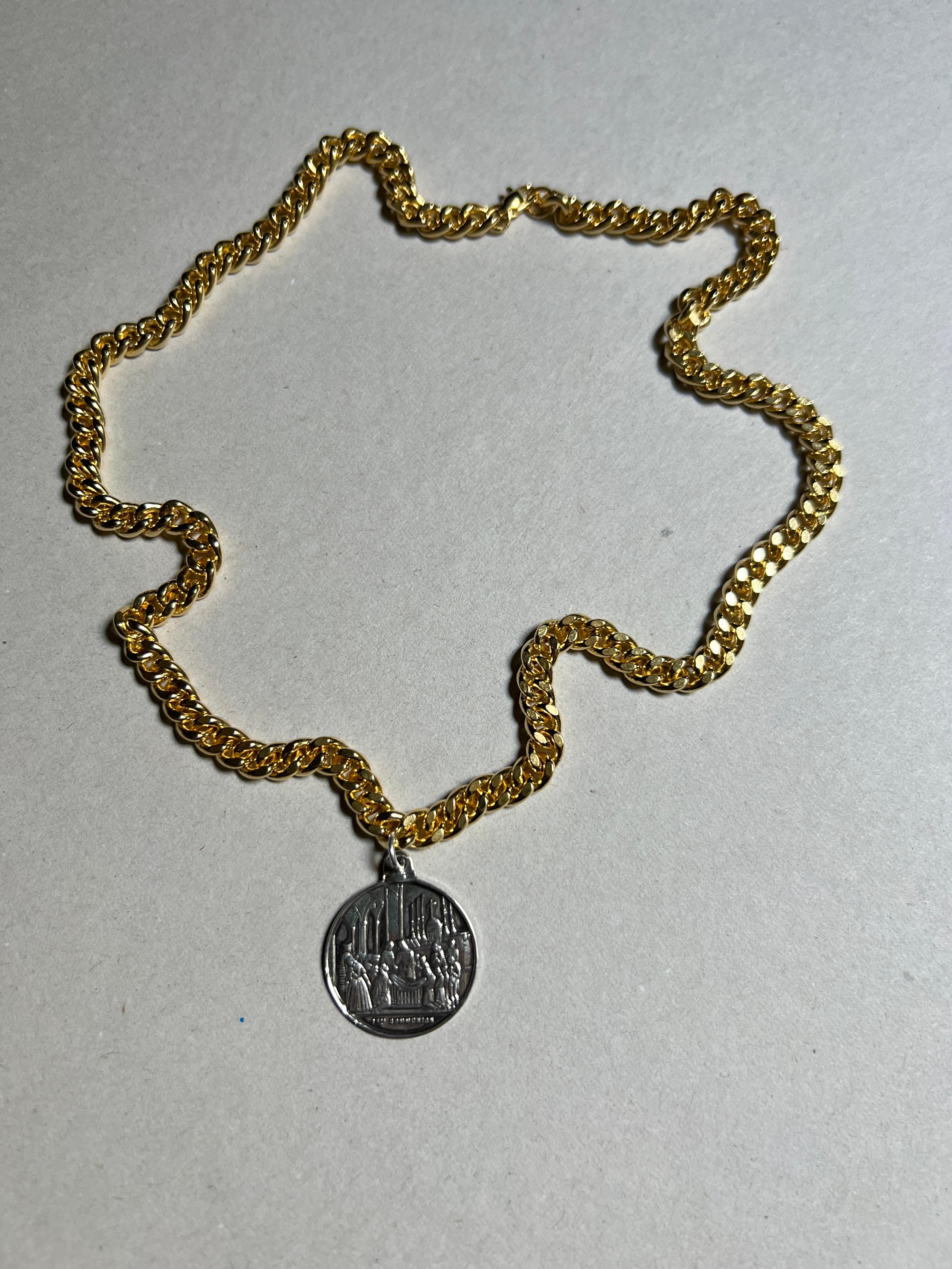 Vintage Original Silver Medal Pendant Gold Plated Chain Necklace For ...